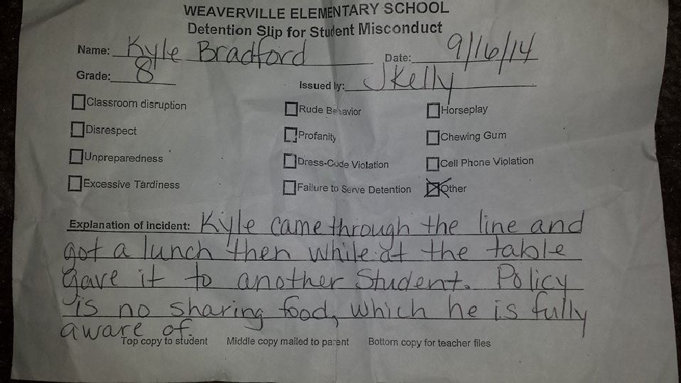 Student put in detention for sharing school lunch | KRCR